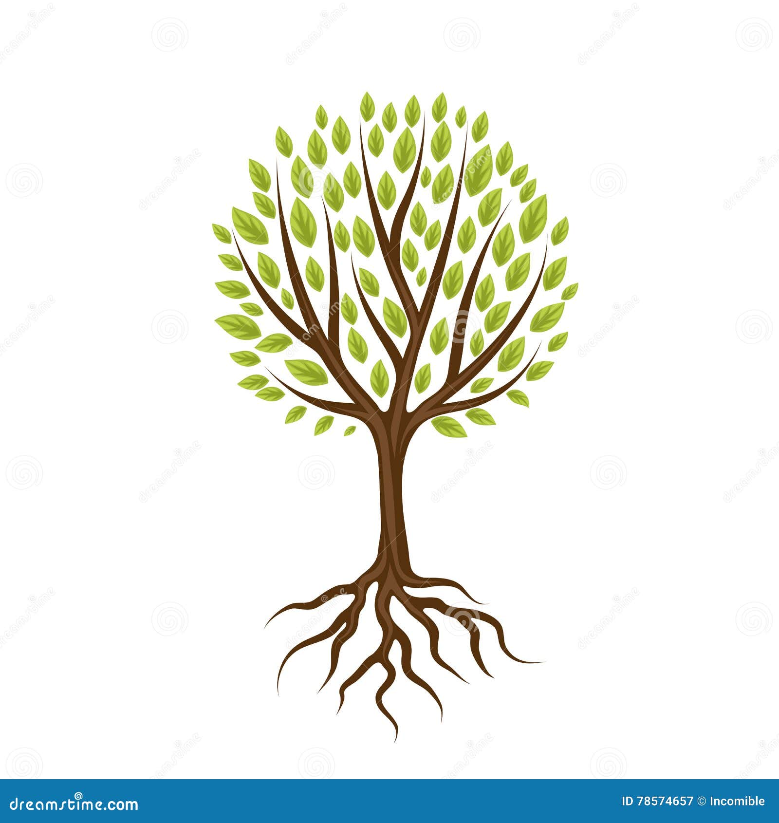 Abstract Stylized Tree with Roots and Leaves. Natural Illustration ...