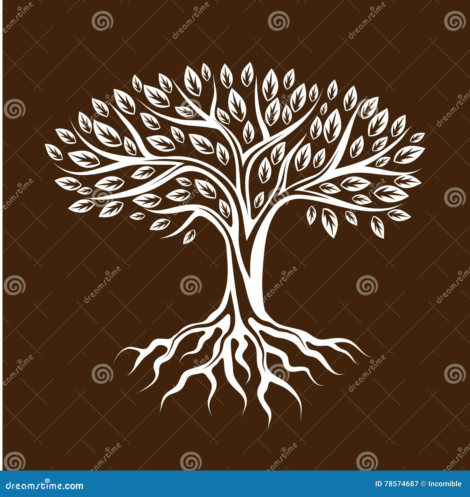 Abstract Stylized Tree with Roots and Leaves. Natural Illustration ...