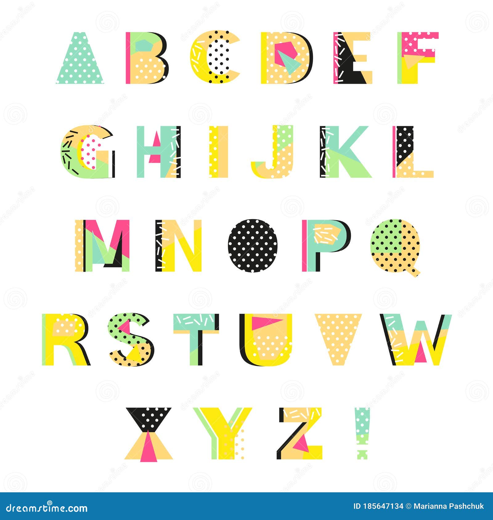 Summer Alphabet Of Red Blue Yellow 3d Letters With Shadow. Volumetric ...