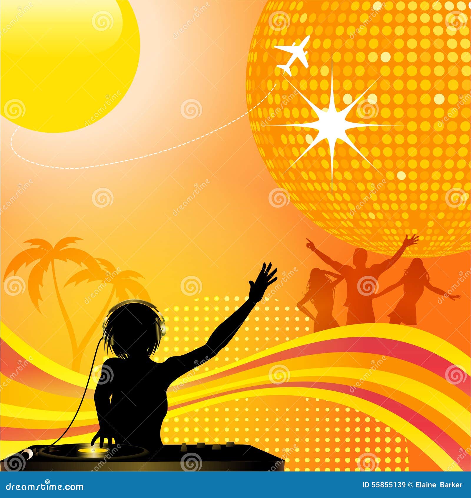Abstract Summer Background with DJ and Disco Ball Stock Illustration ...