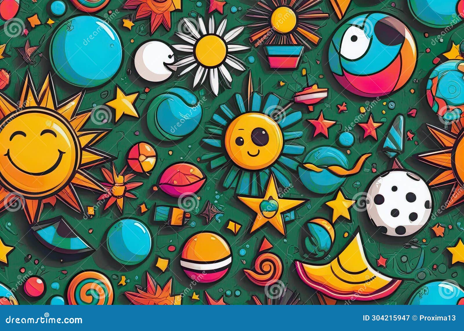 Abstract Summer Comic Characters Elements and Shapes Bright Colors ...