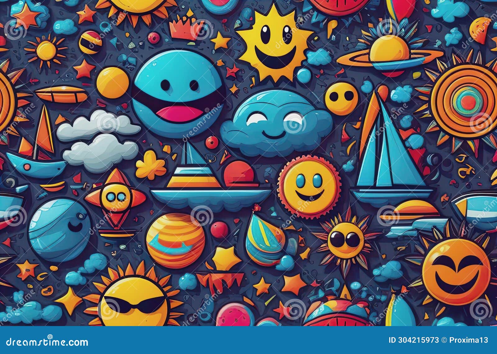 Abstract Summer Comic Characters Elements and Shapes Bright Colors ...