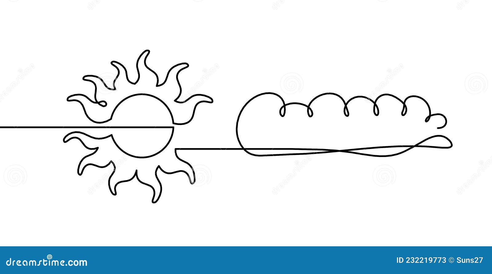 Abstract Sun with Clouds As Line Drawing on White Stock Vector ...