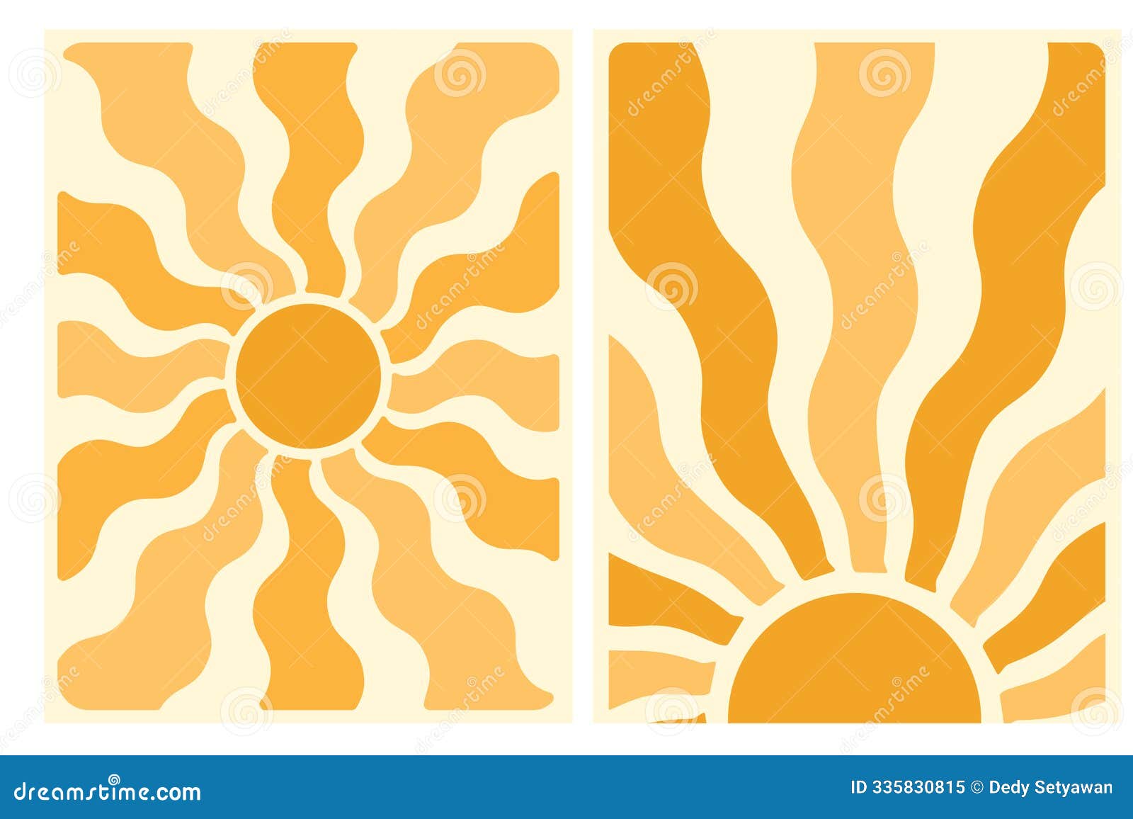 Abstract Sun Illustration with Wavy Rays in Two Variations Stock ...