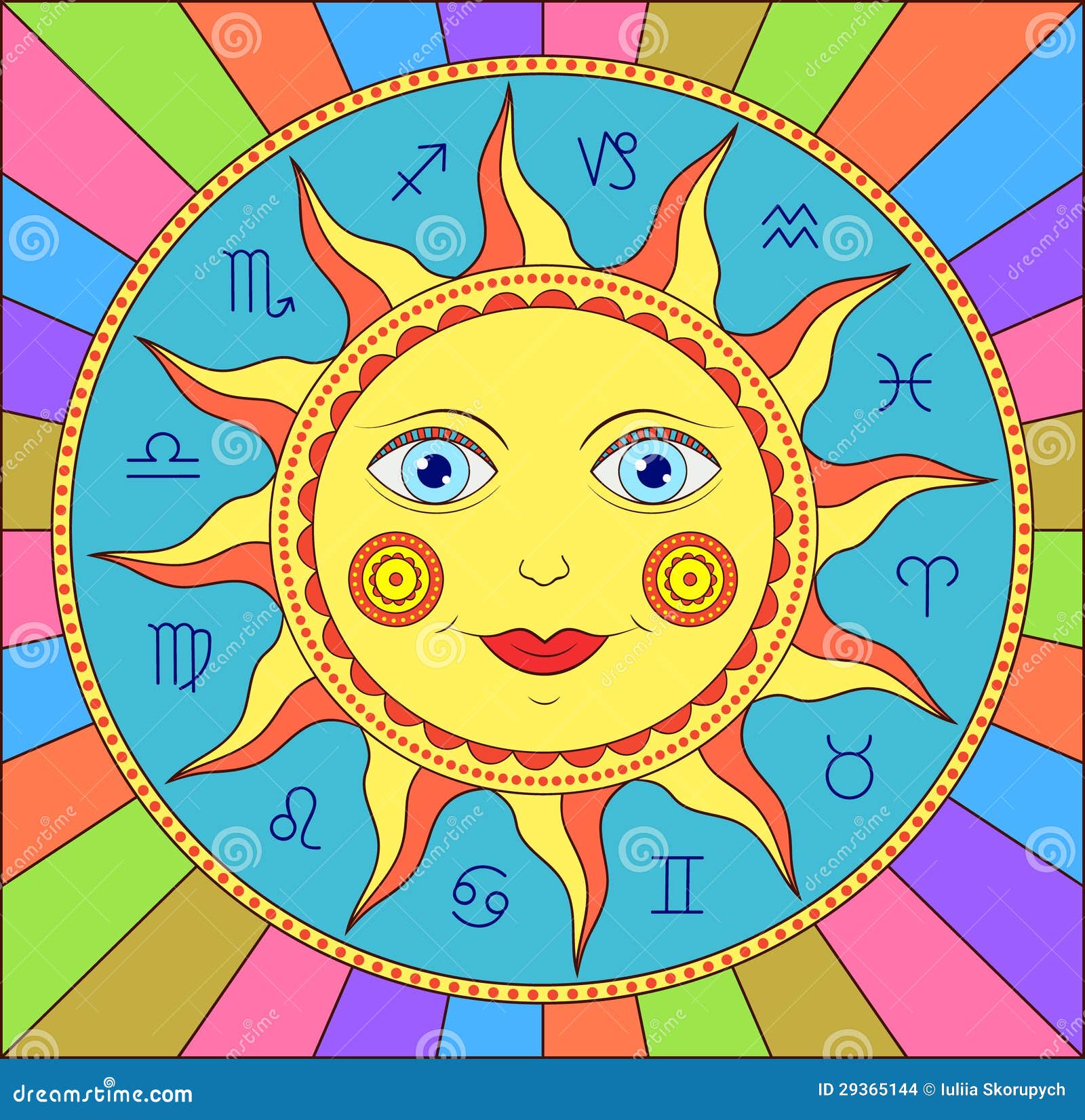 Abstract Sun with Zodiac Signs Stock Vector - Illustration of face ...