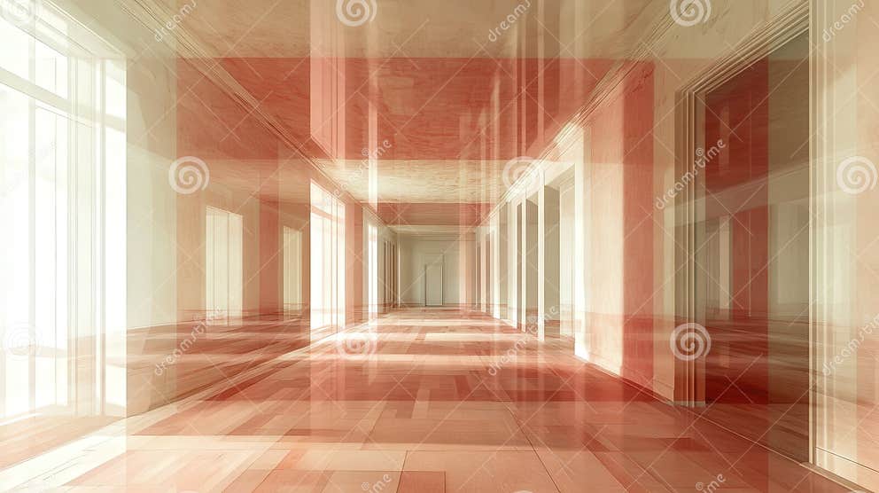 Abstract Sunlit Corridor with Layered Architectural Design Stock Image ...