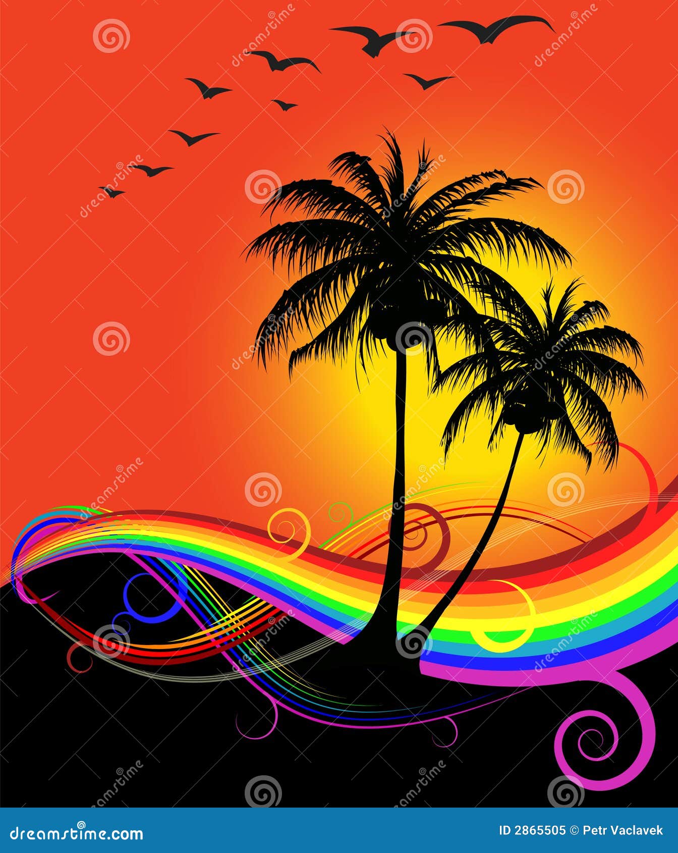 Abstract Sunset on the Beach Stock Vector - Illustration of palm ...