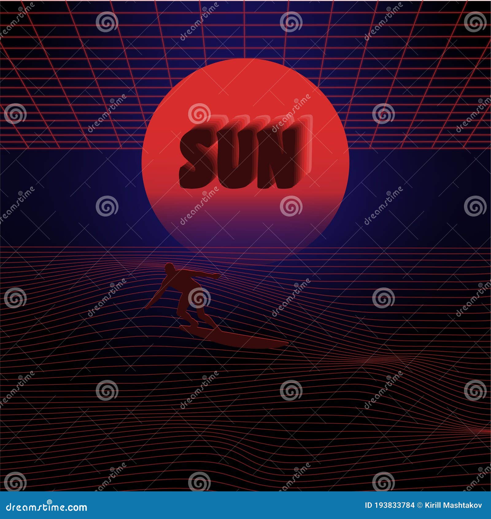Abstract Surfing Sun Retro Wave Style Stock Vector - Illustration of ...