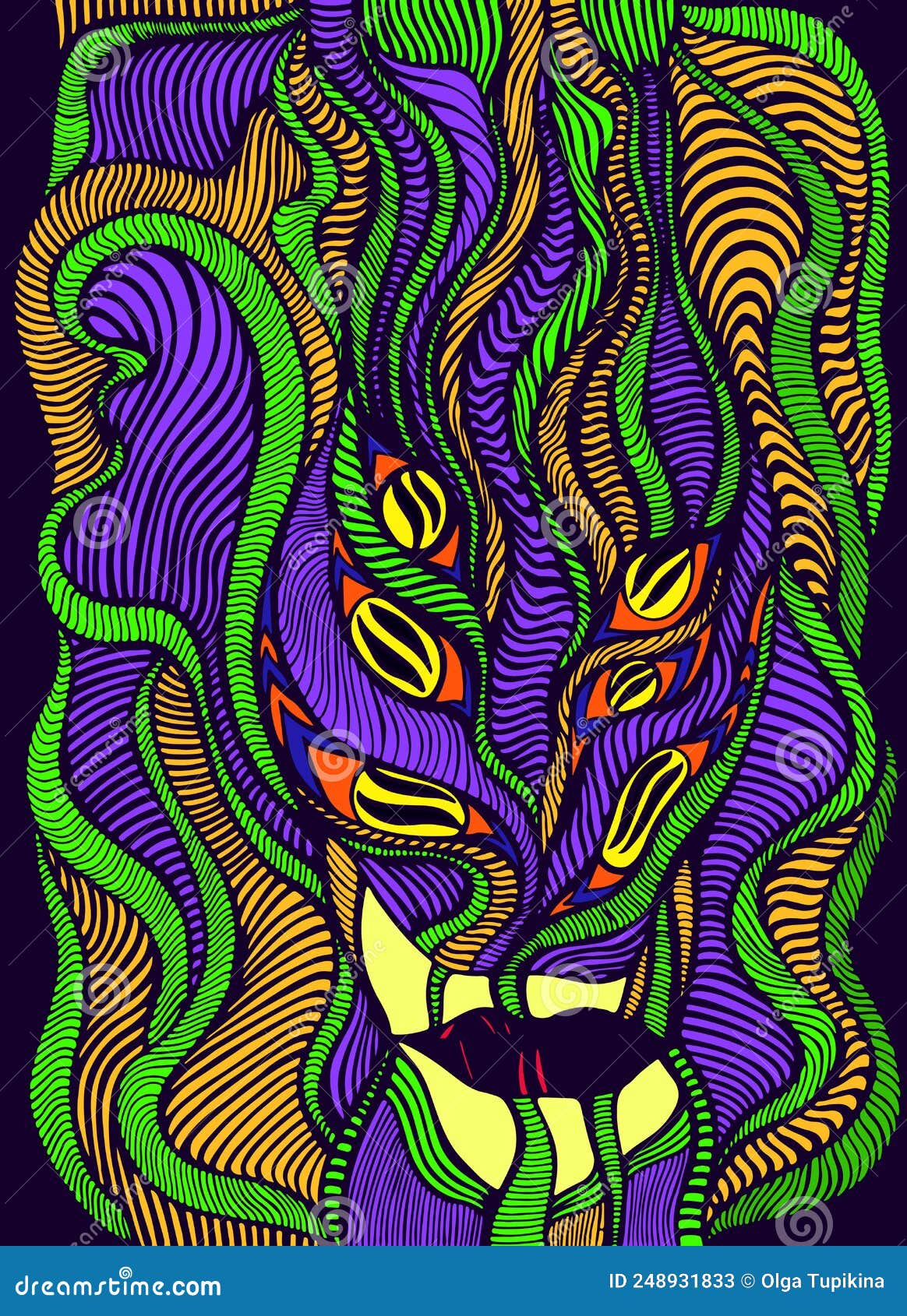 Abstract Surreal Face with Waves Patterns. Psychedelic Colorful Fantasy ...