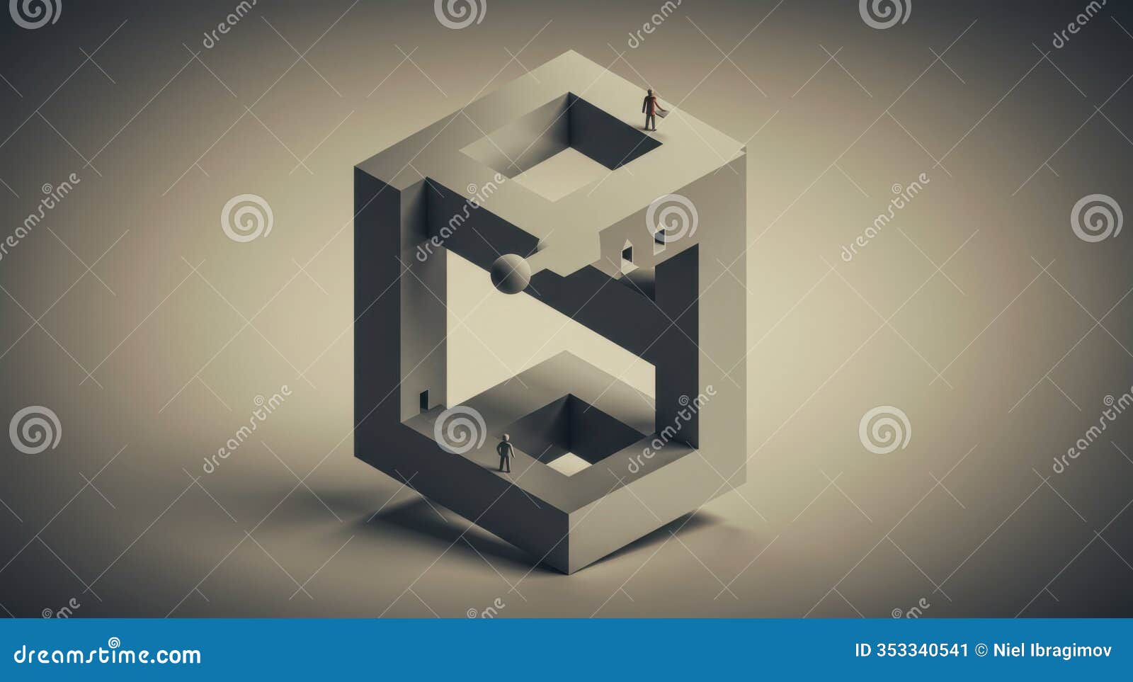 Abstract Surreal Geometric Structure with Miniature Figures in Escher ...