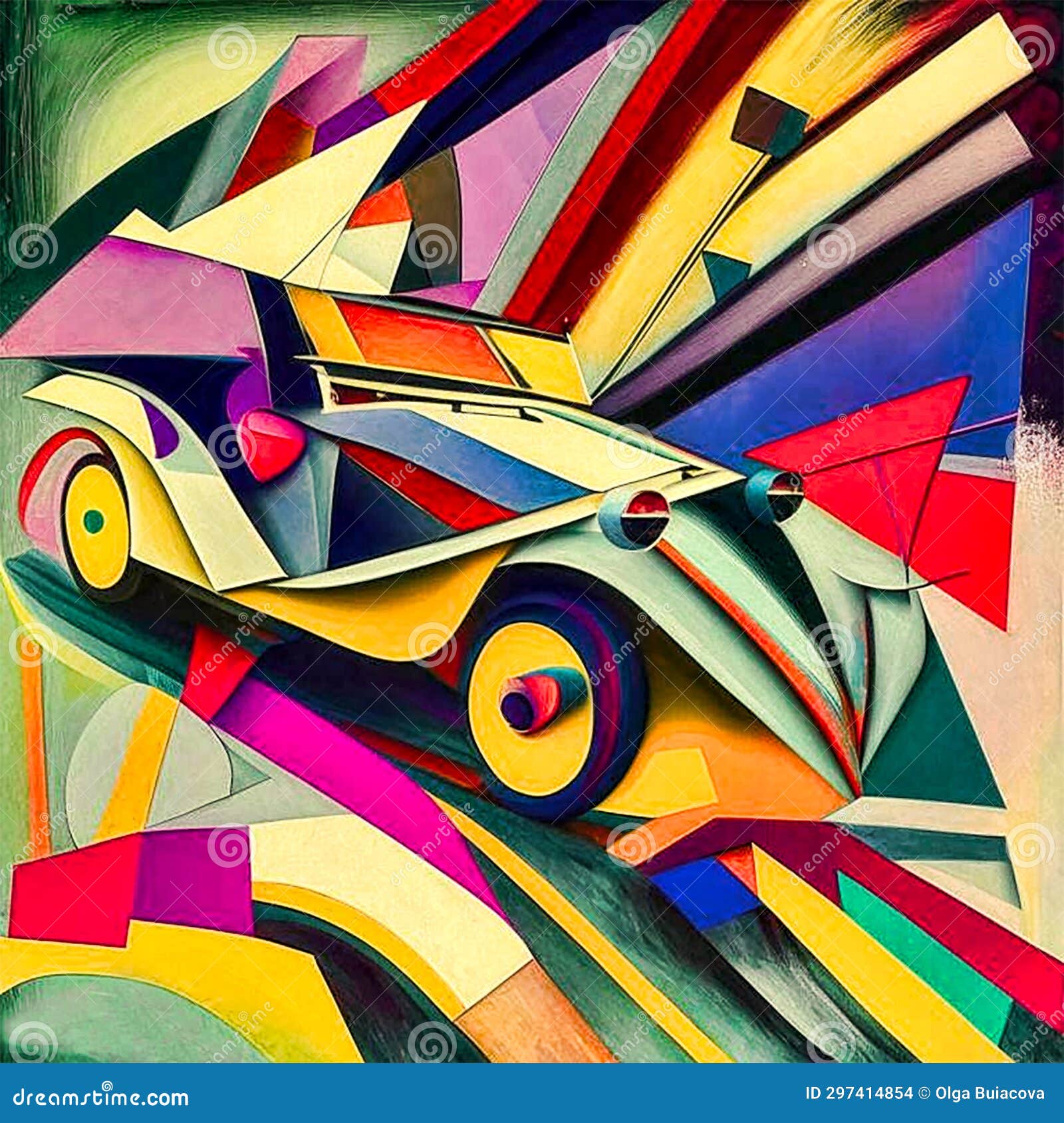 Abstract Surreal Painting. Multi-colored Car on the Background of the ...