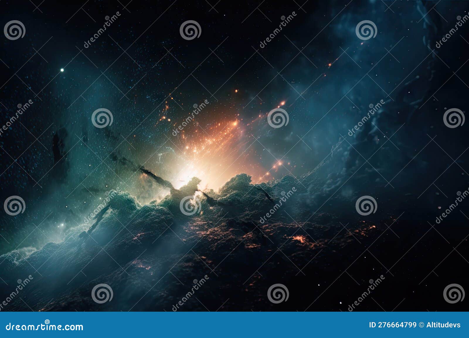 Abstract and Surreal Scene of Nebula with Stars, Floating in the Void ...