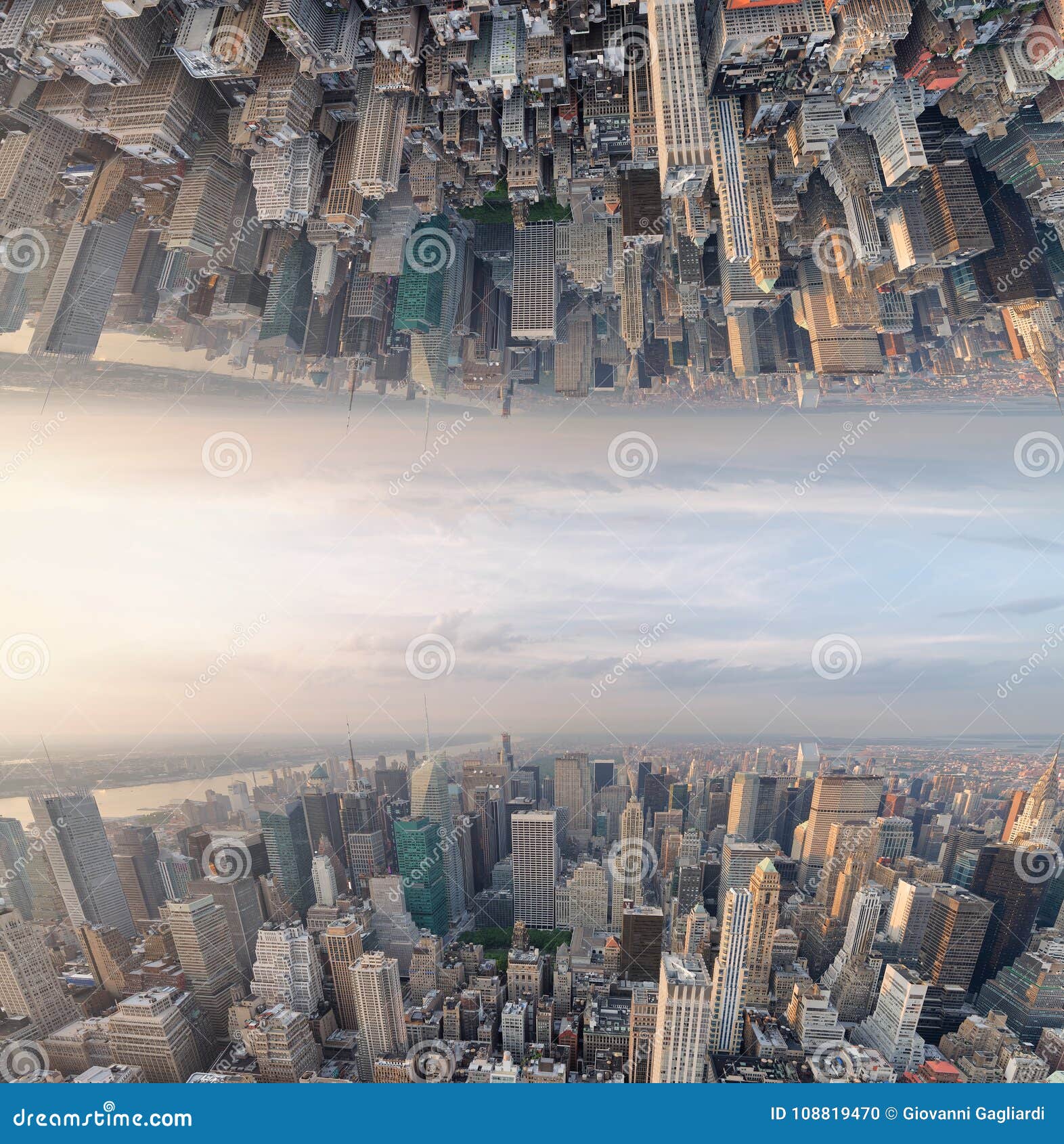 Abstract Surreal Upside Down View of City Skyline. Sci-Fi Concept Stock ...