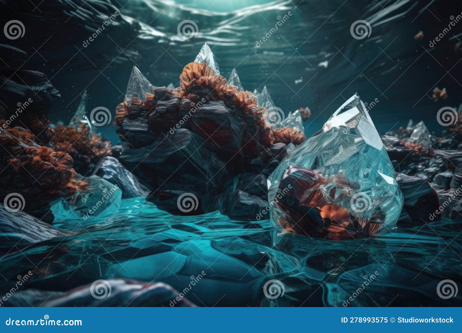 Abstract and Surreal World of Floating Crystals, Rocks, and Water Stock ...