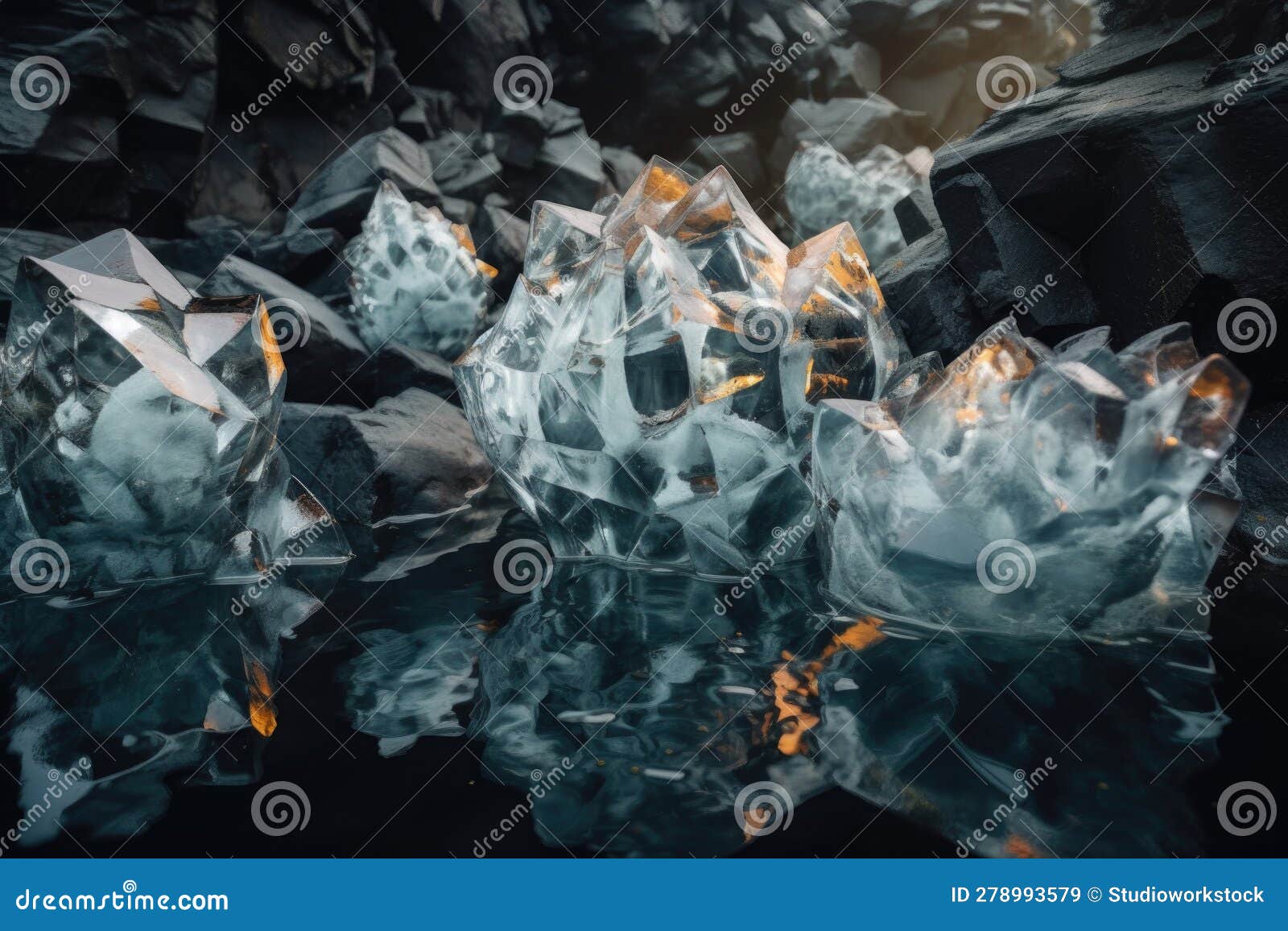 Abstract and Surreal World of Floating Crystals, Rocks, and Water Stock ...
