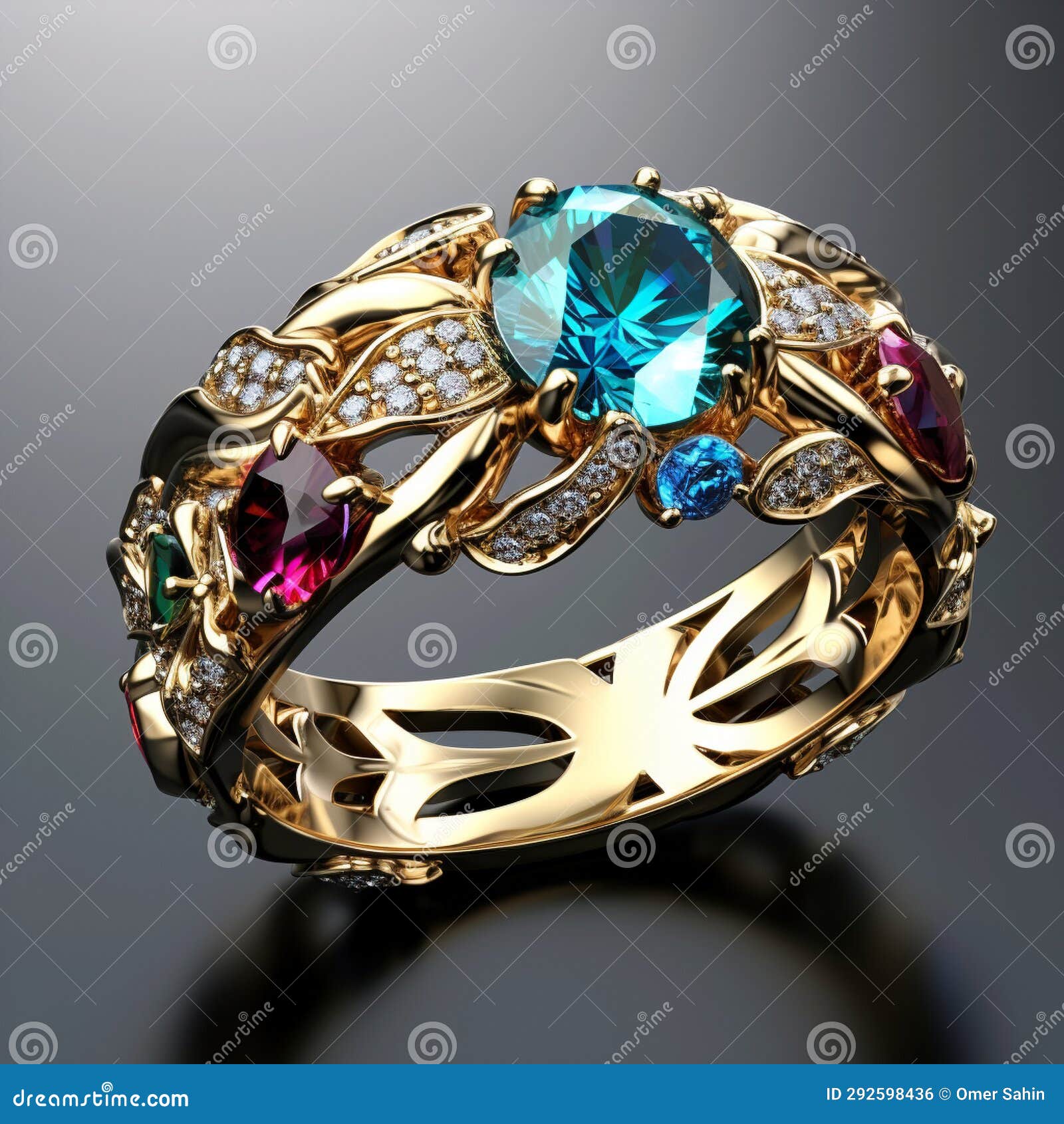 Abstract Surrealism Wedding Ring with Gemstones Stock Illustration ...