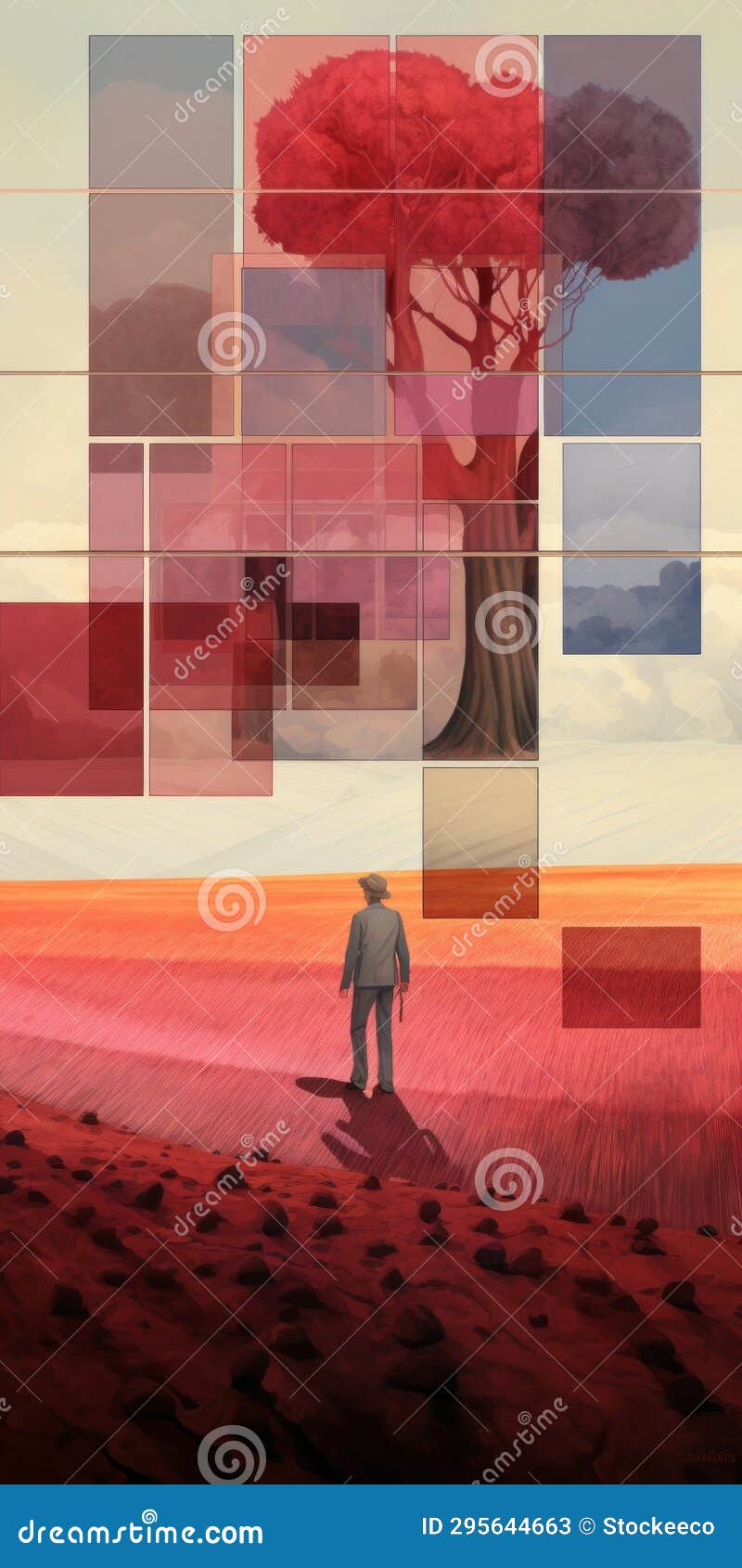 Abstract Surrealist Landscape with Man Walking: a Puzzle-like ...