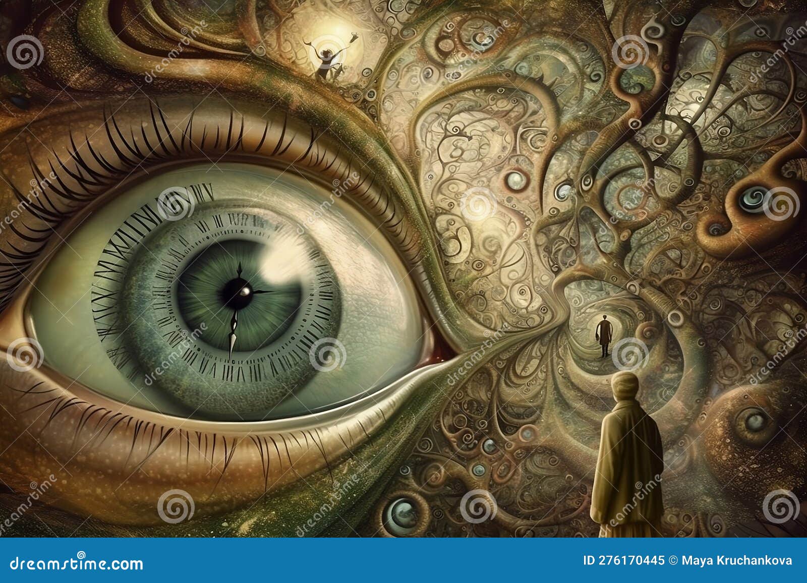 Abstract Surrealistic Clock and Giant Eyes Stock Illustration ...