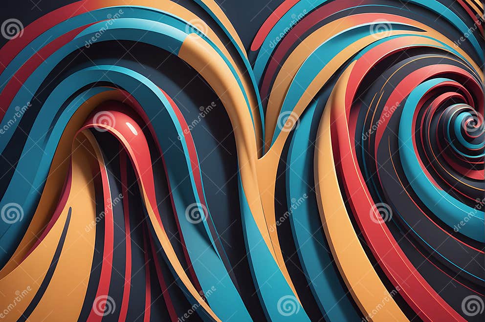 Abstract Swirl Curling Line Simulation Flows Thin Background ...