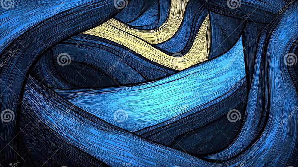 Abstract Swirling Blue and Yellow Lines Create a Dynamic, Textured ...