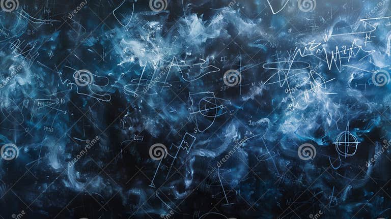 Abstract Swirling Chalky Math Equations on Blue Background Stock ...