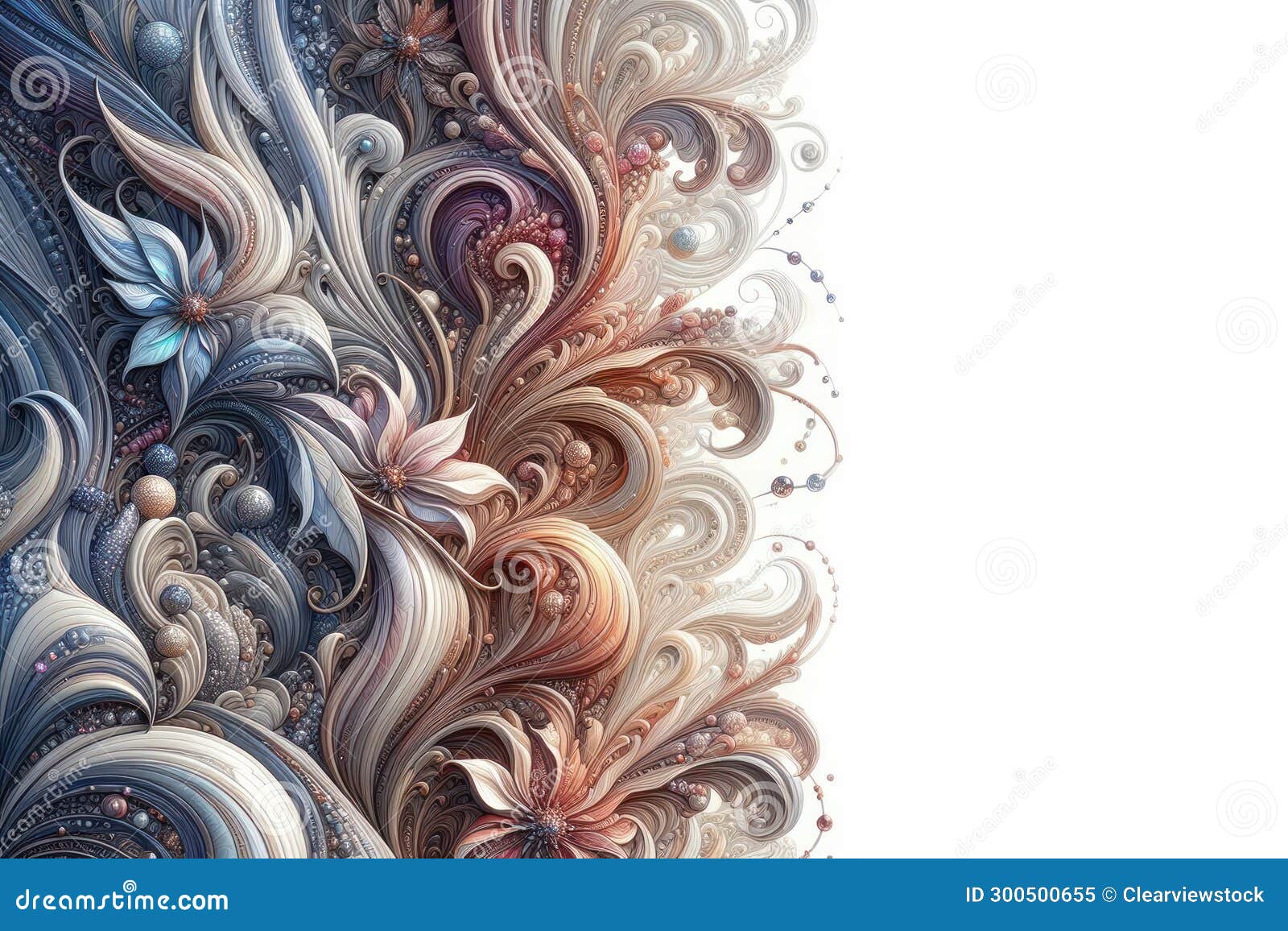 Abstract Swirling Floral Design Background with White Copy Space Stock ...