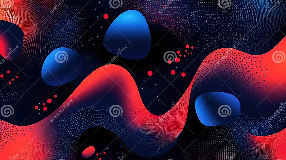 Abstract Swirling Pattern with Blue and Red Shapes on a Dark Background ...