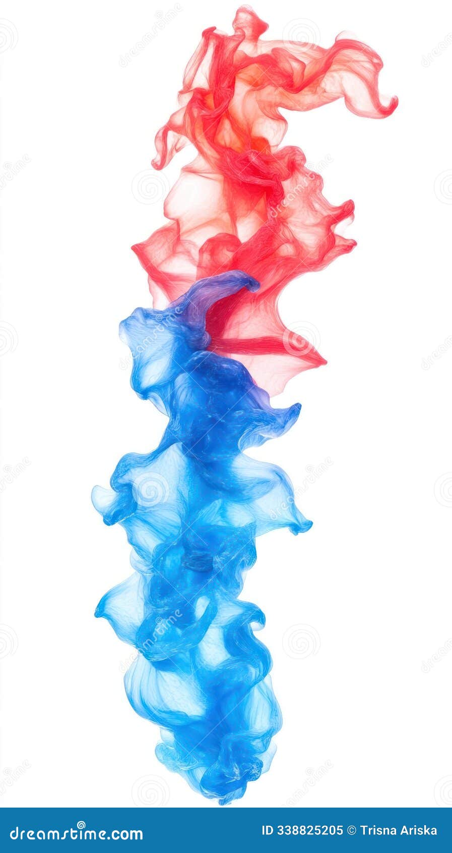 Abstract Swirling Patterns of Red and Blue Smoke on a White Background ...