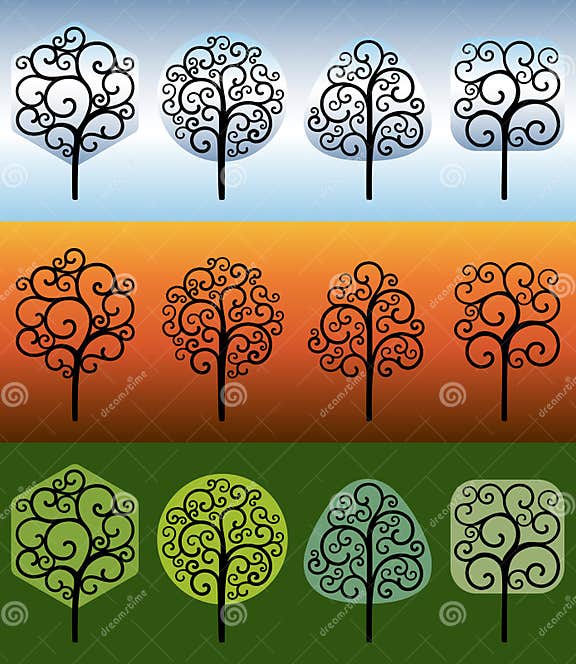 Abstract swirly trees stock vector. Illustration of button - 18887905