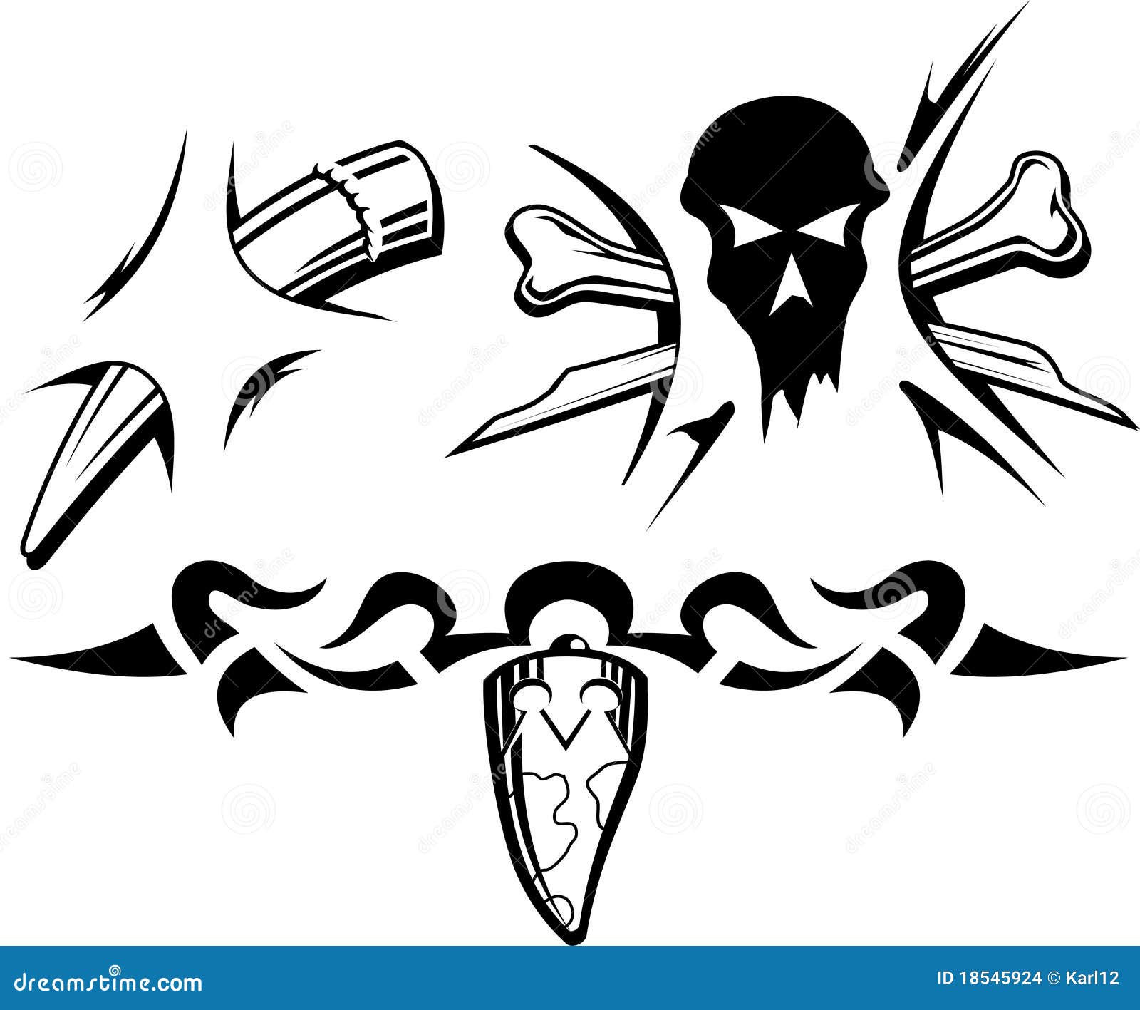 Abstract Symbols with Bones Stock Vector - Illustration of black ...