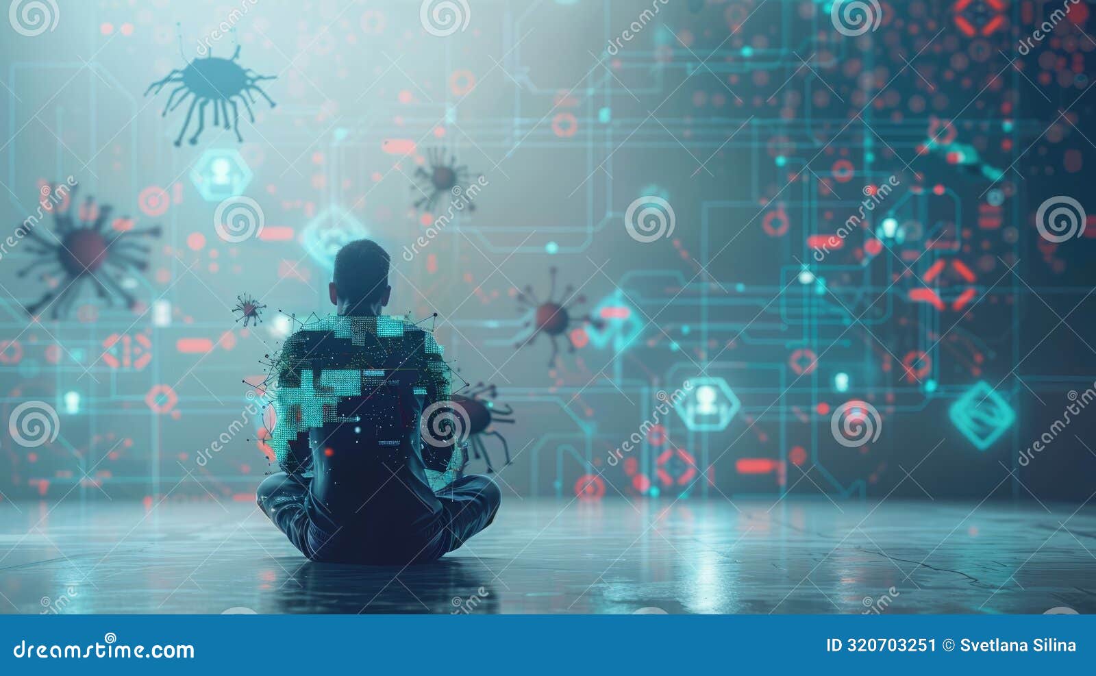 Abstract Symbols of Bugs and Fixes Surrounding Lone QA Engineer Icon ...