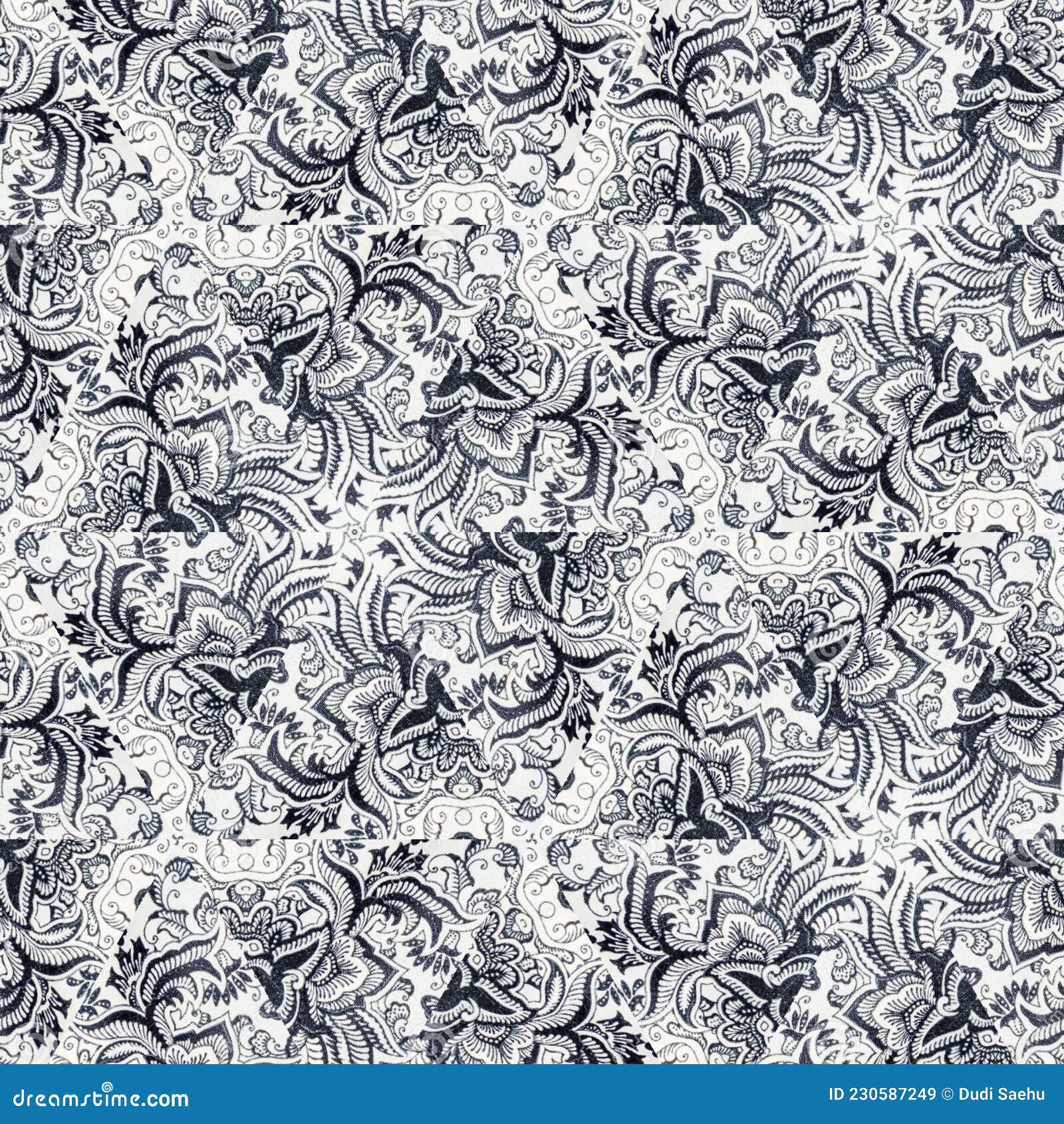 Indonesian Batik in Black and White, Floral Batik, Batik Pattern Stock ...
