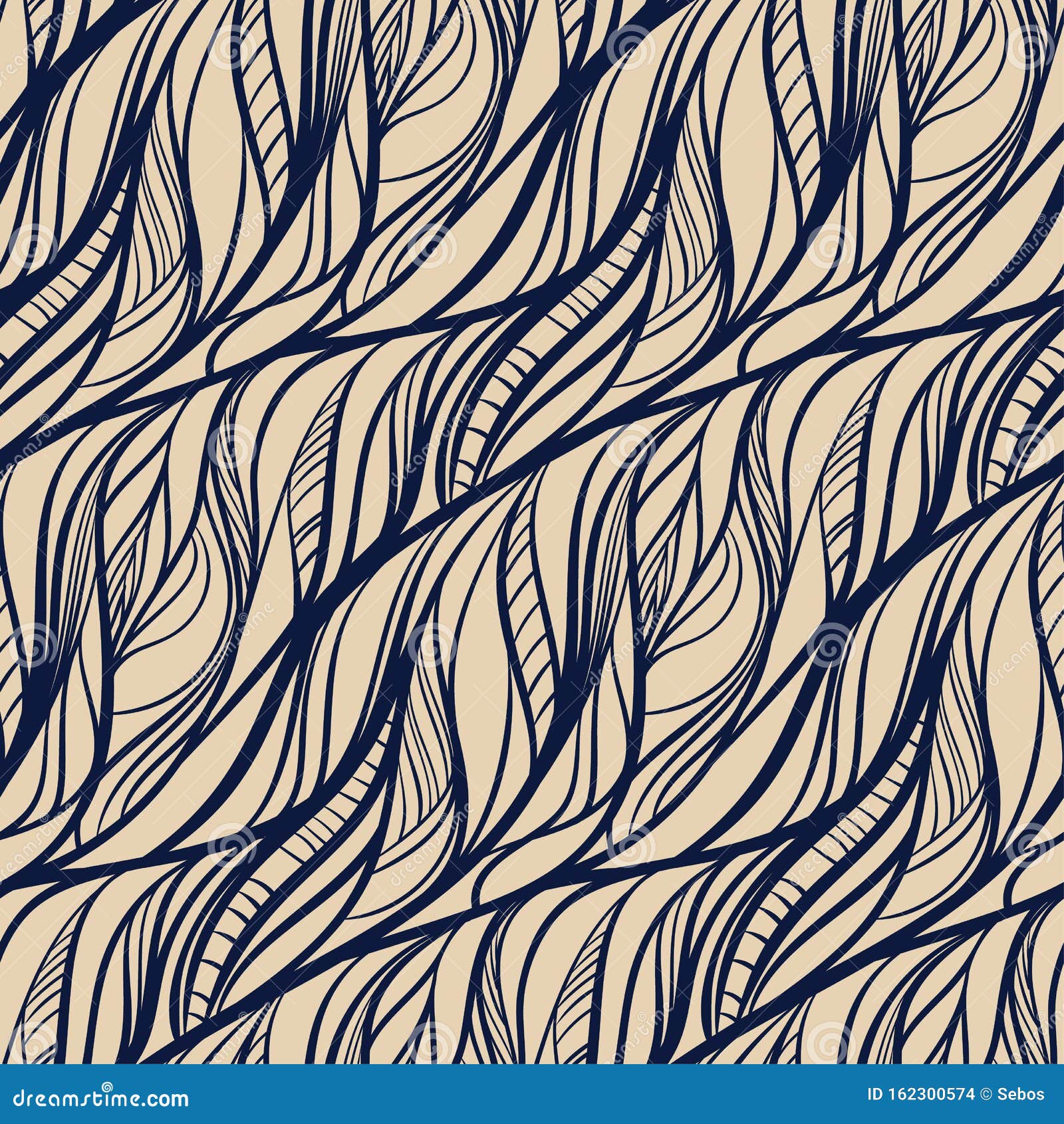 Abstract Tangled Leaves Seamless Pattern. Black and White Wavy Striped ...