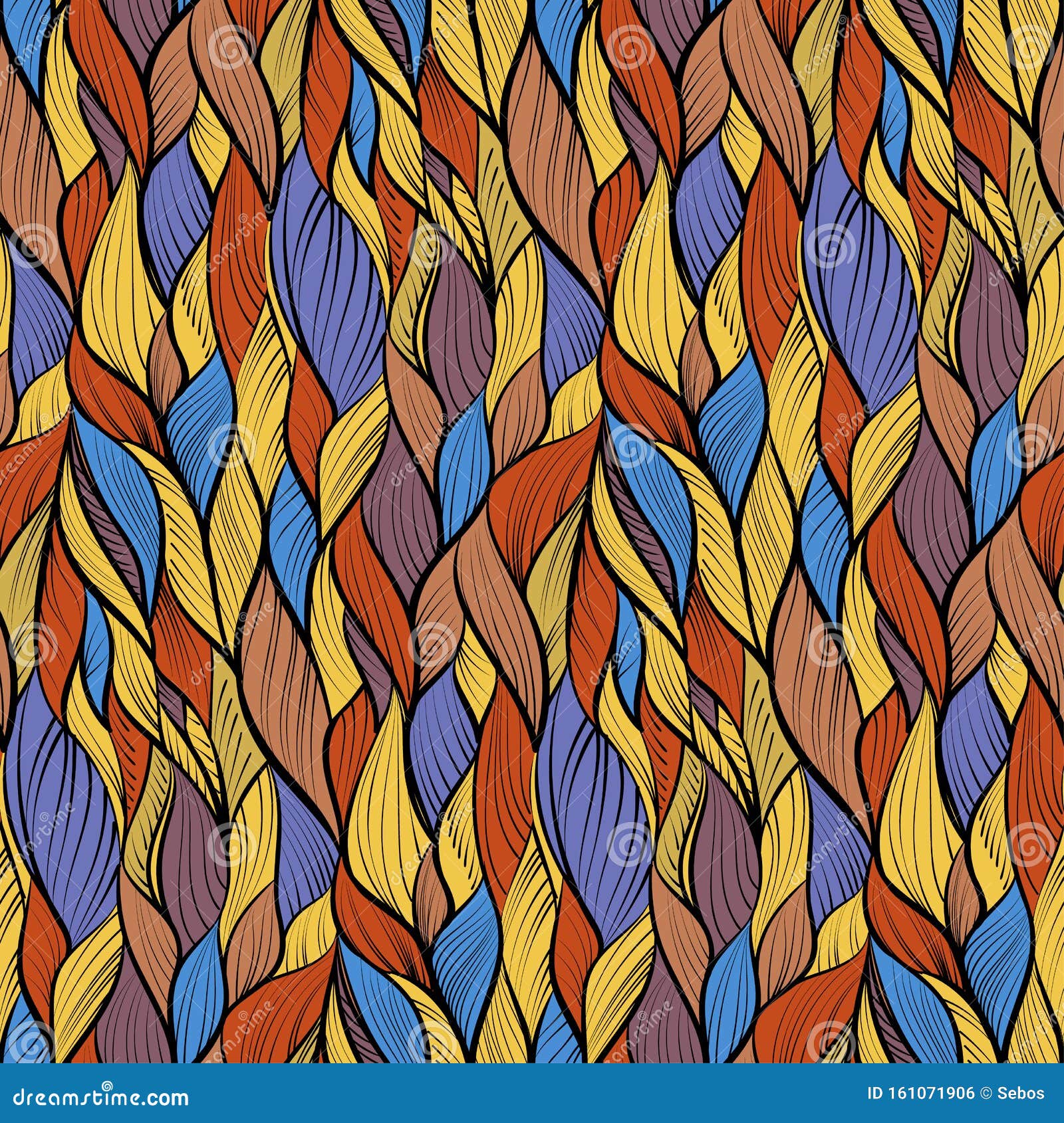 Abstract Tangled Leaves Seamless Pattern. Colorful Wavy Striped ...