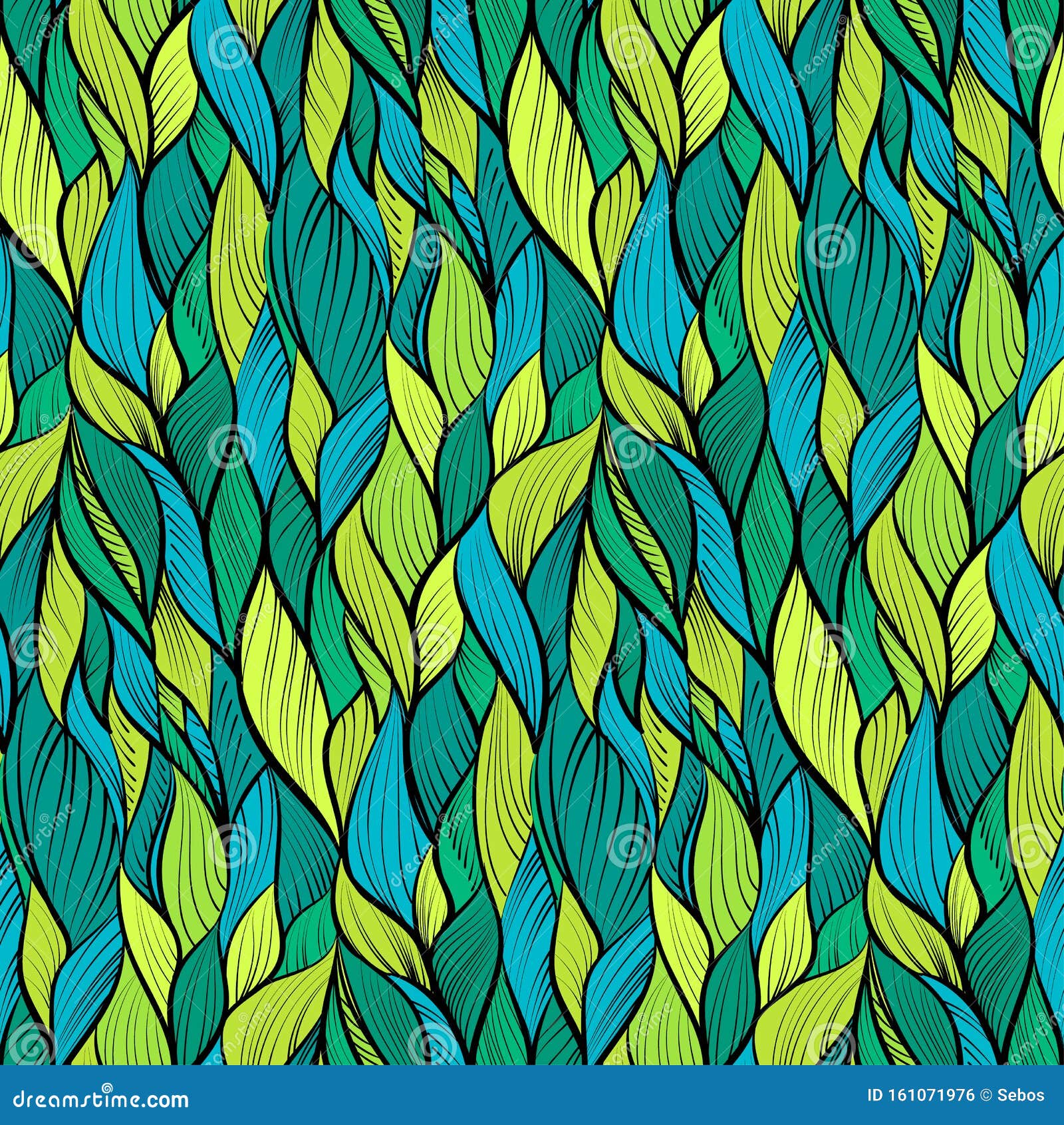 Abstract Tangled Leaves Seamless Pattern. Colorful Wavy Striped ...