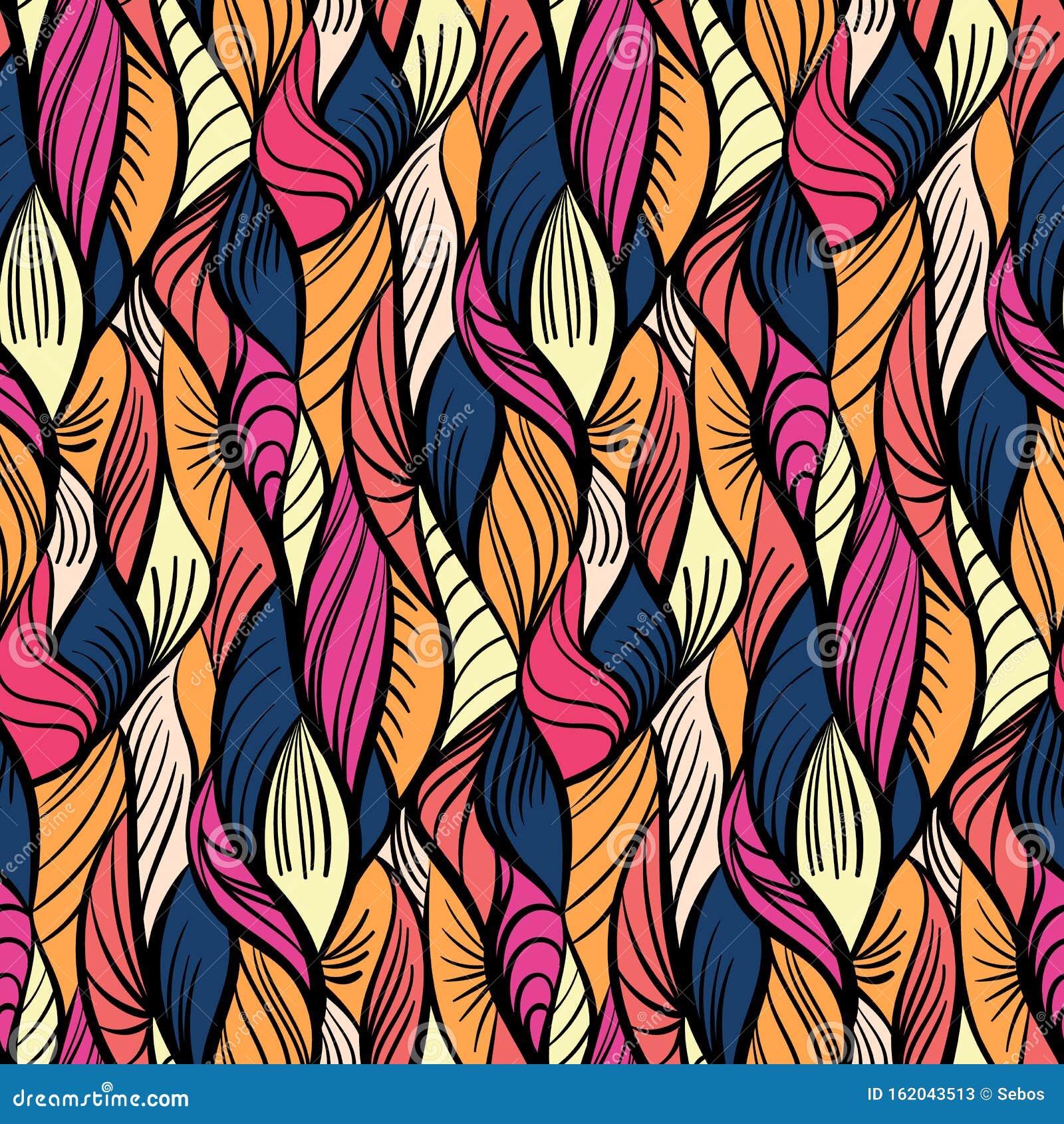 Abstract Tangled Leaves Seamless Pattern. Colorful Wavy Striped ...
