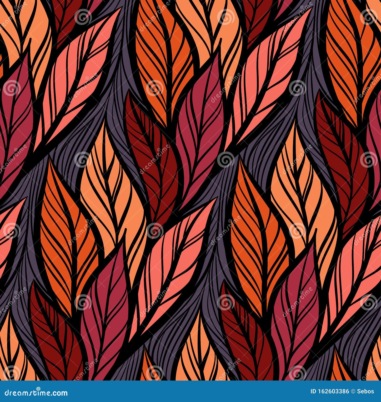 Abstract Tangled Leaves Seamless Pattern. Colorful Wavy Striped ...