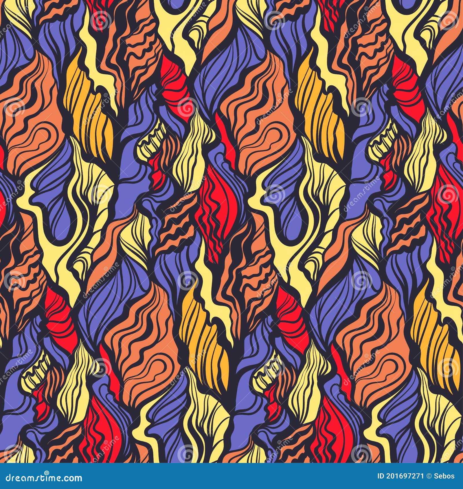 Abstract Tangled Leaves Seamless Pattern. Colorful Wavy Striped ...