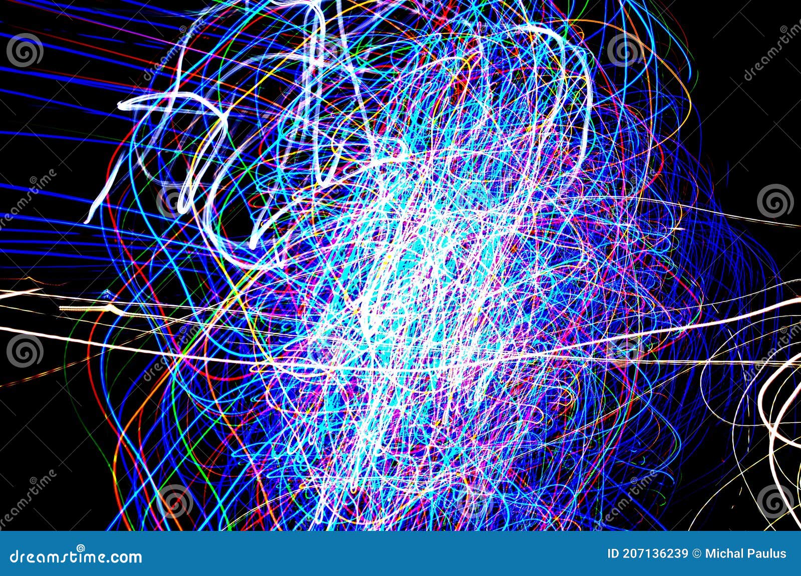 Abstract Tangled Lines on a Black Background Represent the Movements of ...