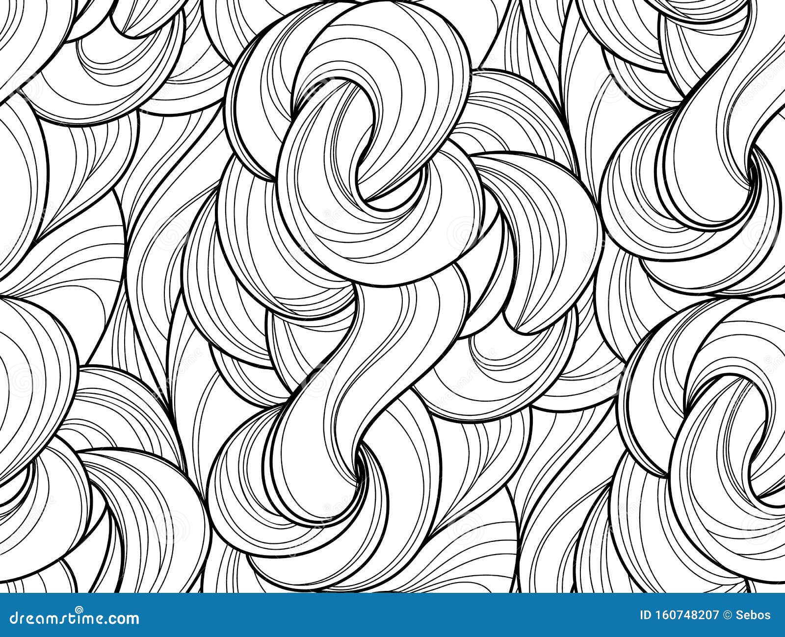 Abstract Tangled Waves Seamless Pattern. Black and White Wavy Striped ...
