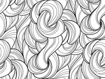 Abstract Tangled Waves Seamless Pattern. Black and White Wavy Striped ...