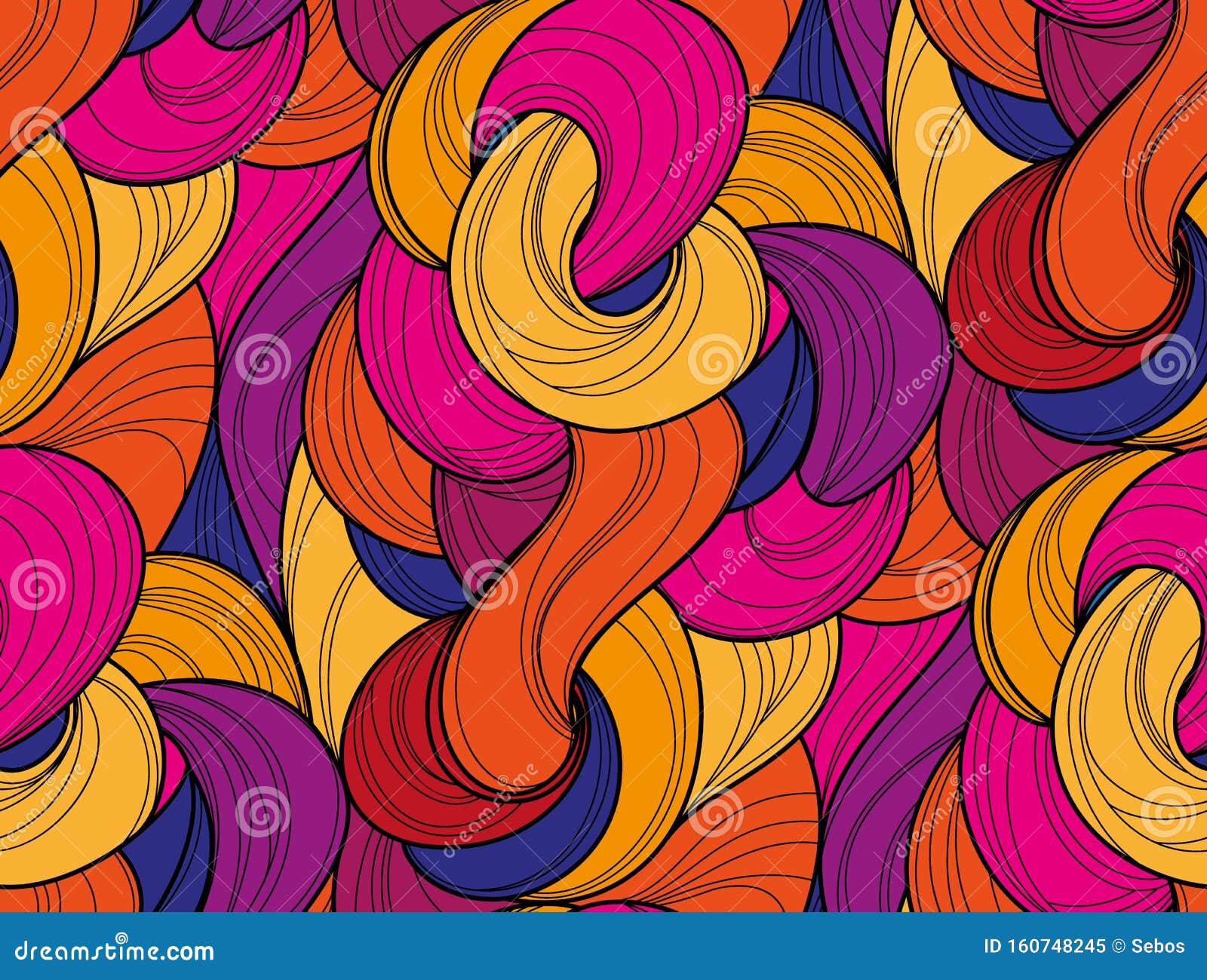 Abstract Tangled Waves Seamless Pattern. Colorful Wavy Striped ...