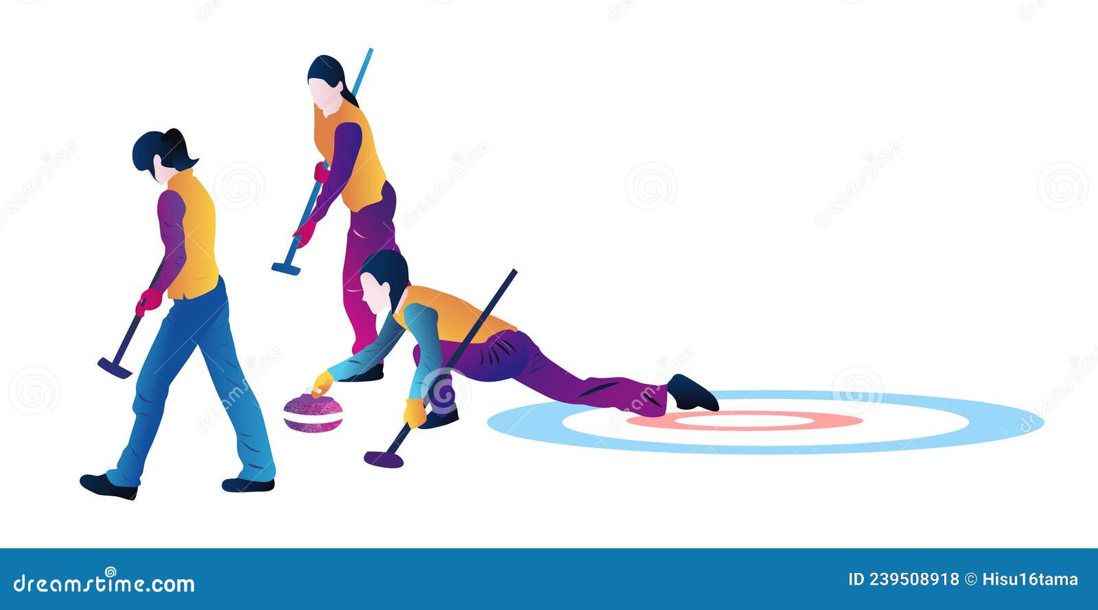 Abstract Team Playing on a Rectangular Sheet of Ice on a Blue ...