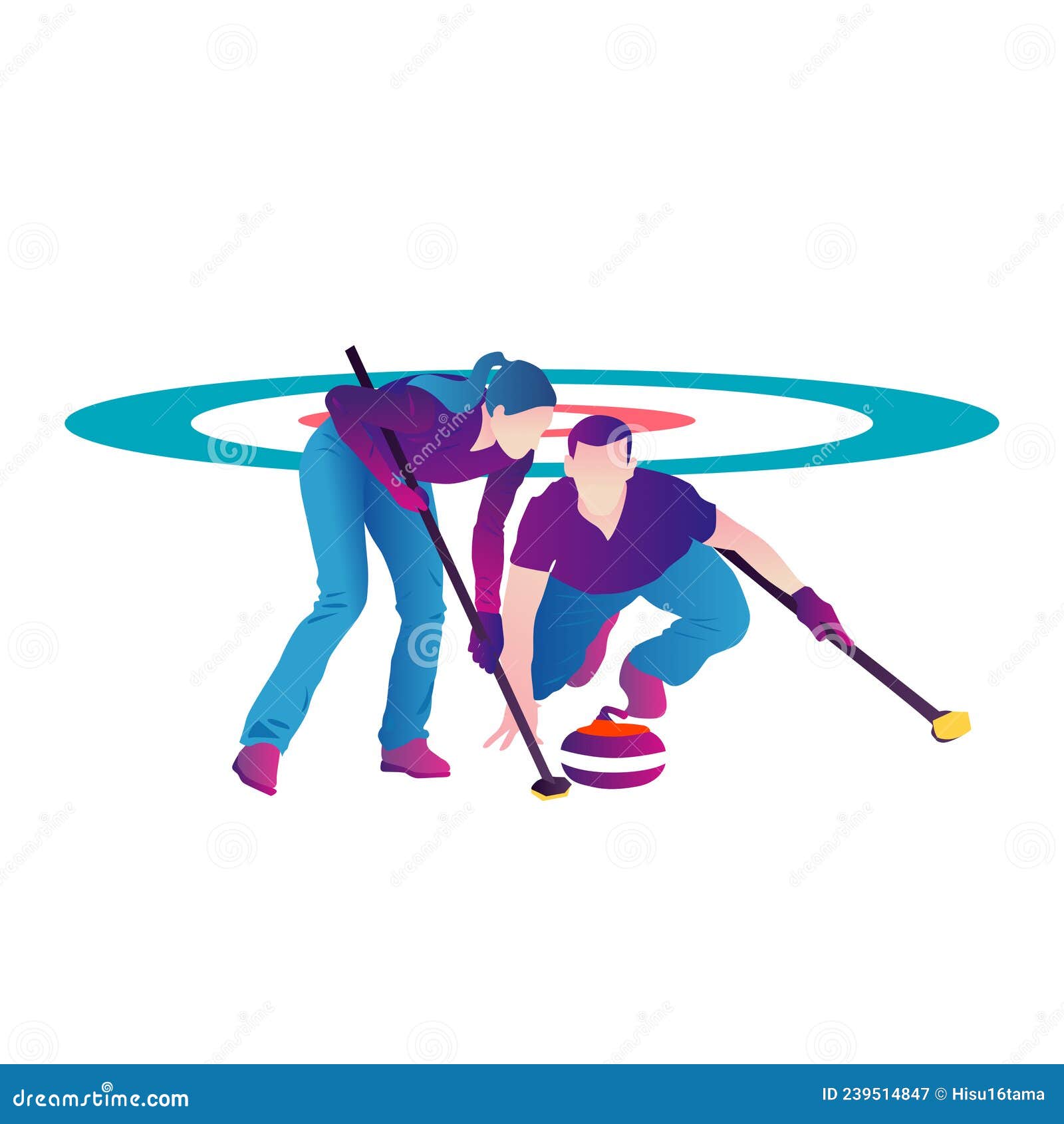 Abstract Team Playing on a Rectangular Sheet of Ice on a Blue ...