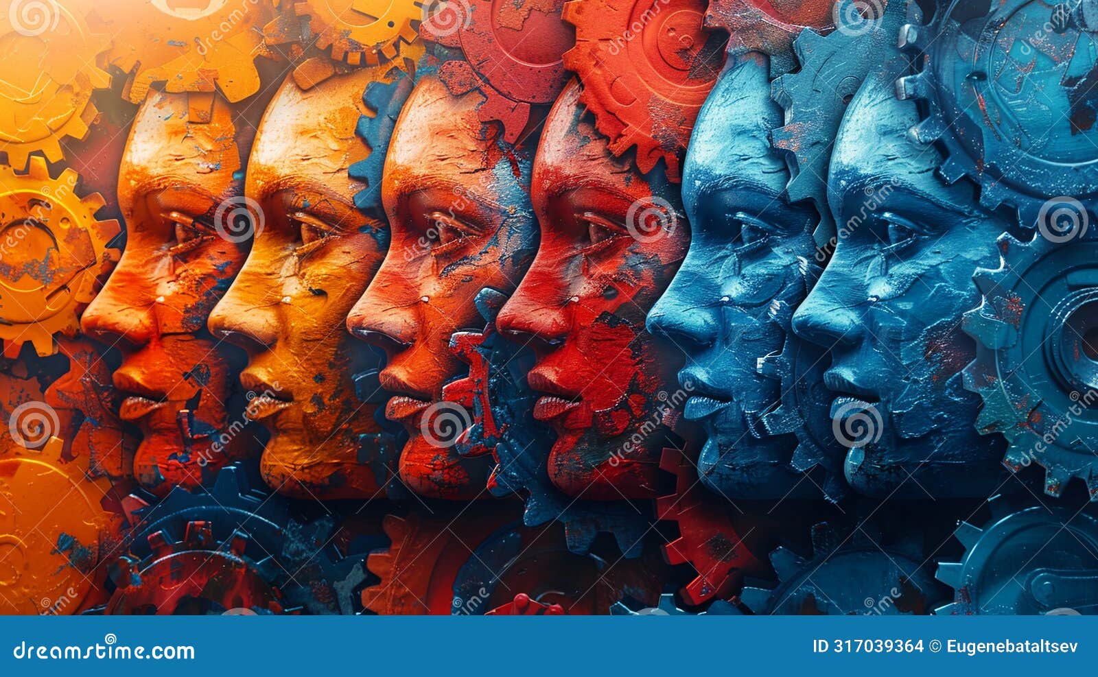 Abstract Teamwork Gears Human Faces. Team Synergy, Collaboration. Unity ...