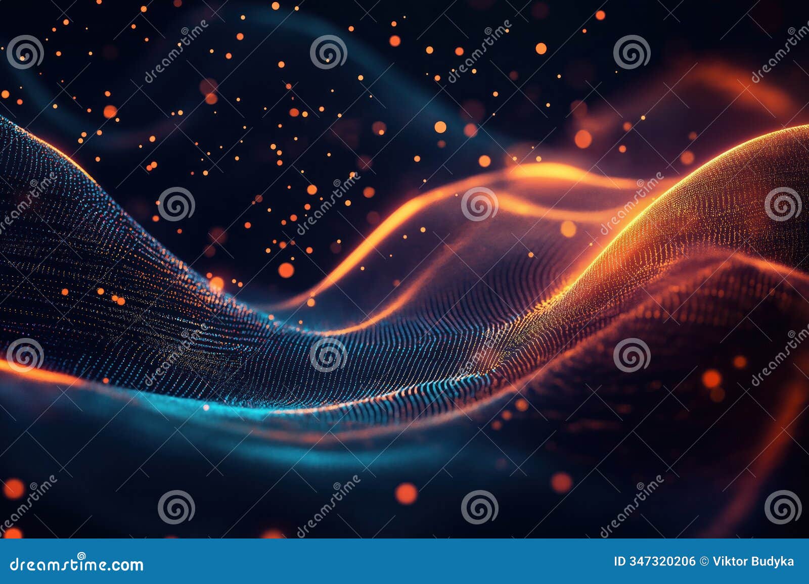 Abstract Tech Background. Digital Wave Particles Form Glowing Patterns. Futuristic, Dynamic ...