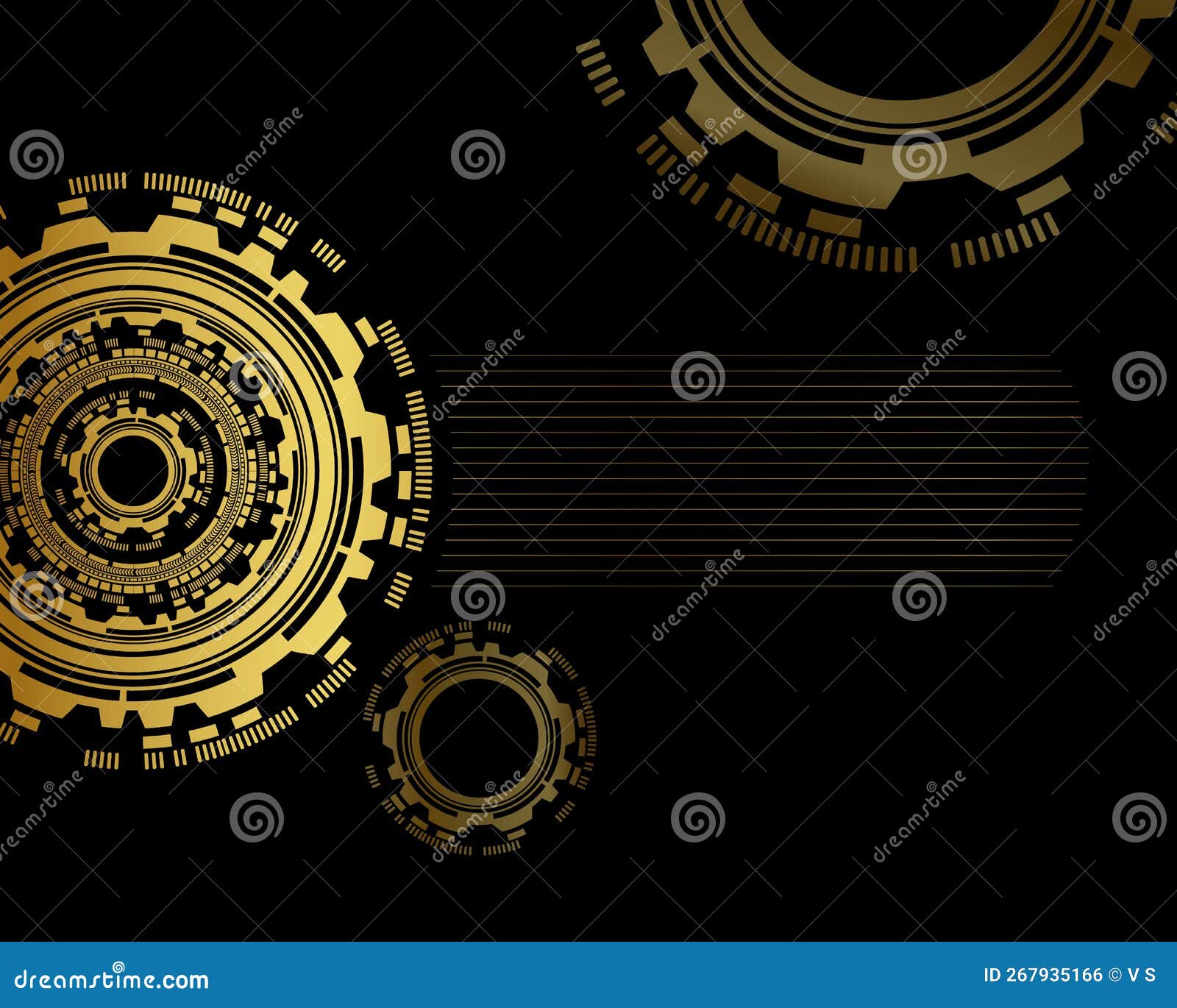Abstract Tech Background. Golden Technical Mechanisms on a Black ...