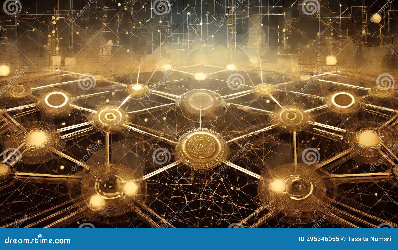 Abstract Tech Background with Interconnected Cyber Cells, Quantum Computing Network System ...