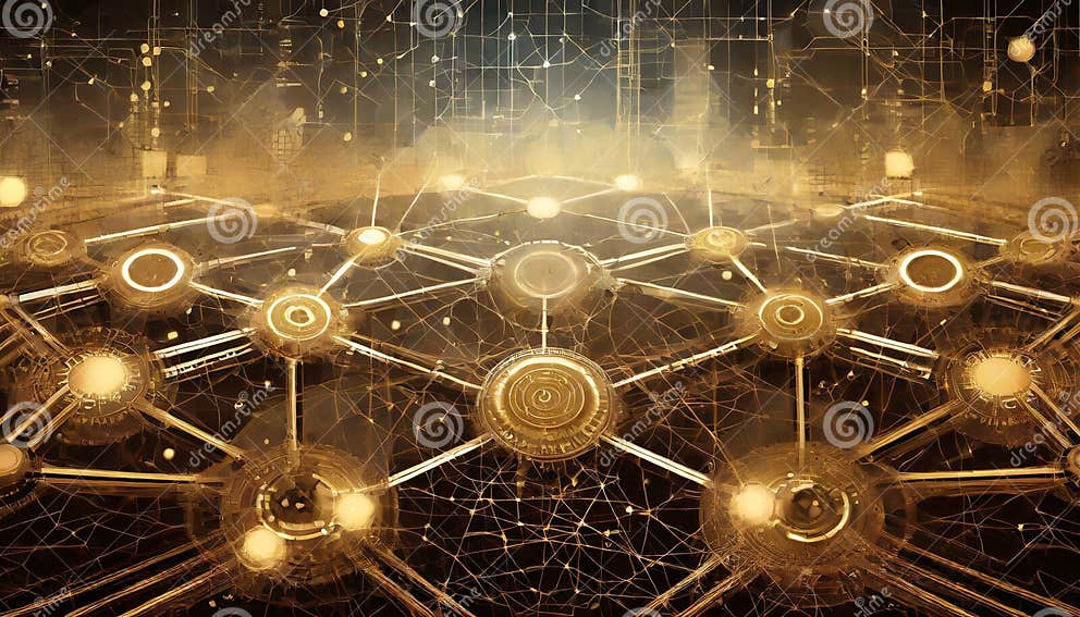 Abstract Tech Background with Interconnected Cyber Cells, Quantum Computing Network System ...