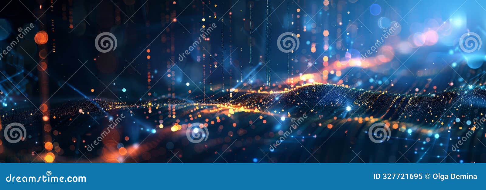 Abstract Tech Background with Orange and Blue Light Particles and ...